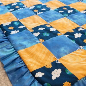 Earth and Sun Baby Quilt, Handmade and Hand-tied With Ruffle Edge ...