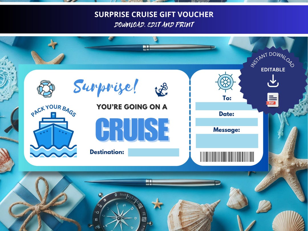 Surprise Gift Voucher, Custom Cruise Gift Voucher, Holidays Cruise Gift ...
