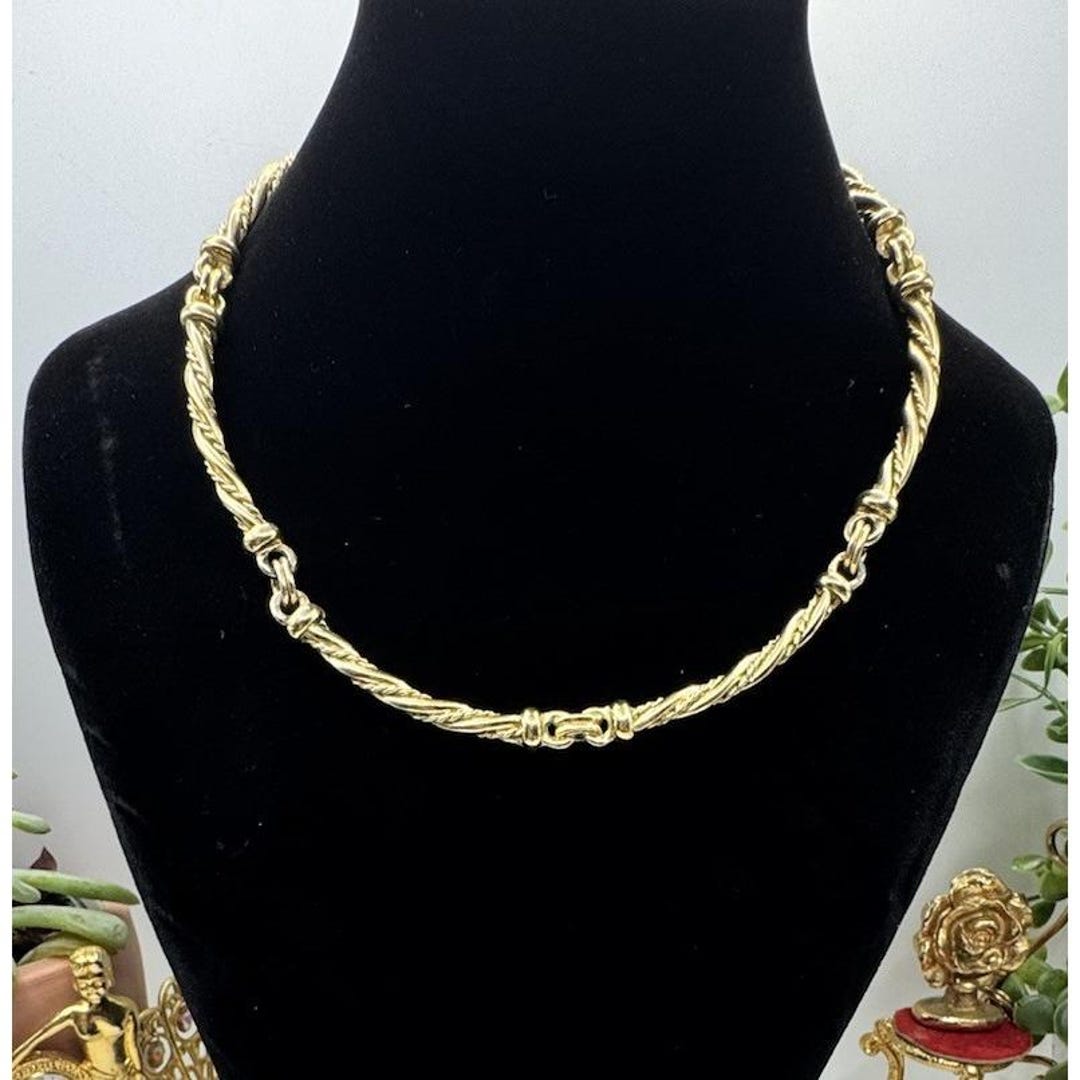 Vintage Gold Tone Three Link Rope Necklace Collar Choker 16 - 18" Nice ...