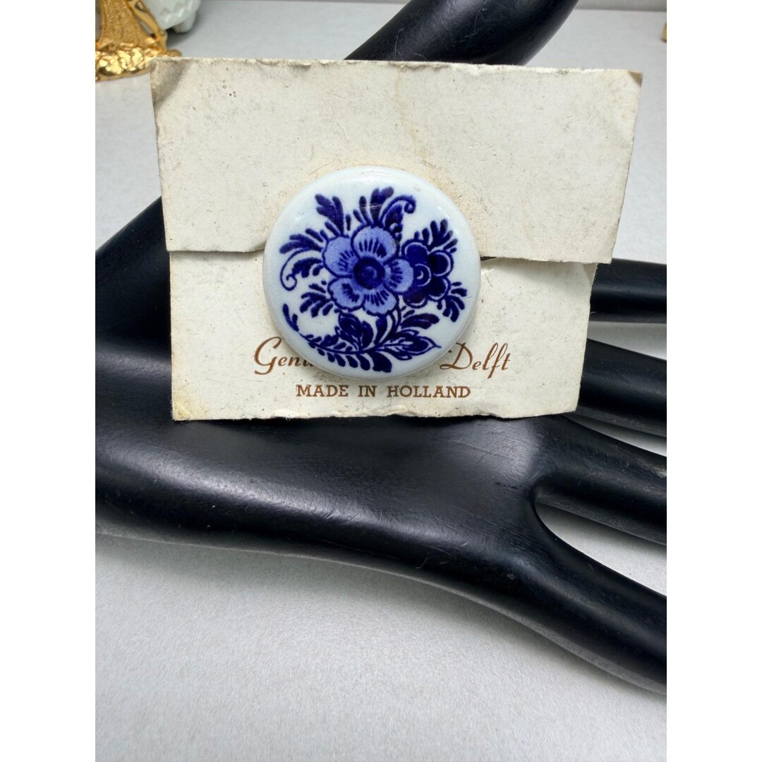Vintage Delft Holland Brooch in Floral Blue White Ceramic - Etsy