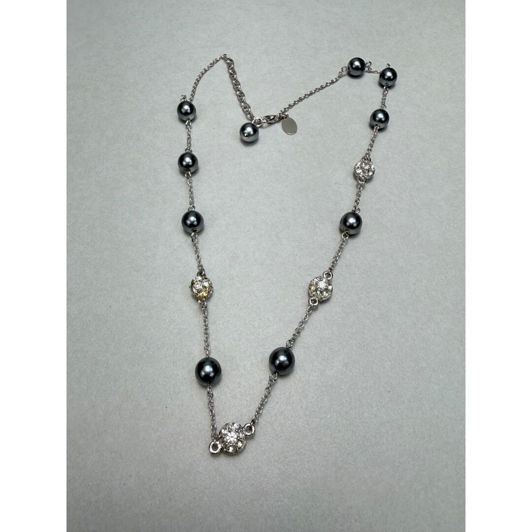 Nolan Miller Grey Pearl & Crystal Station Necklace Silver Tone ...