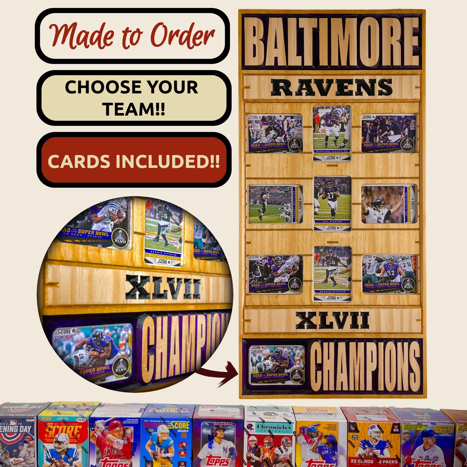 Custom Football Championship Team Display Frame | Football Trading Card ...