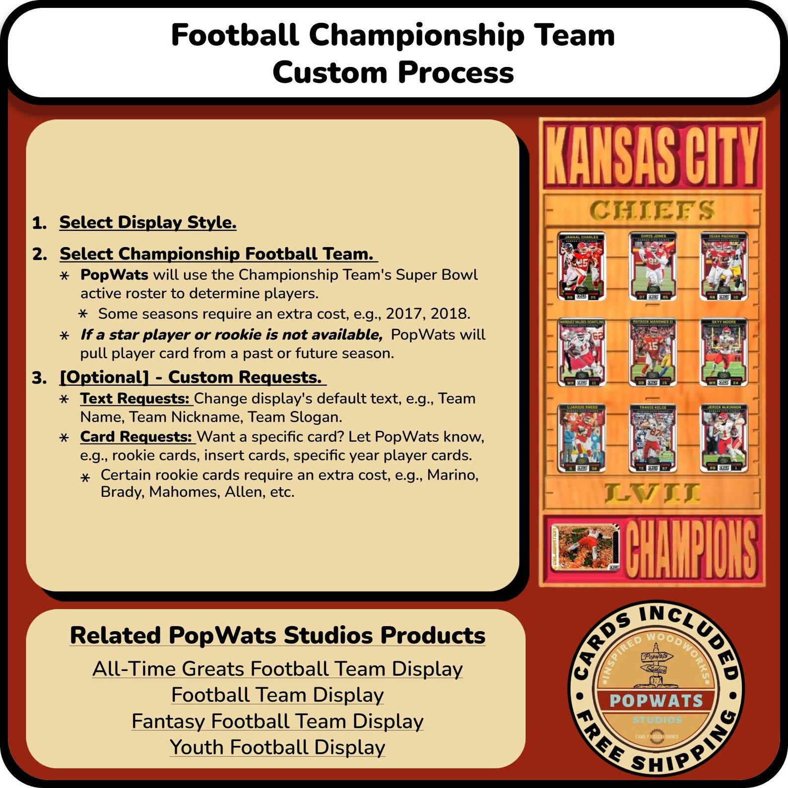 Custom Football Championship Team Display Frame | Football Trading Card ...
