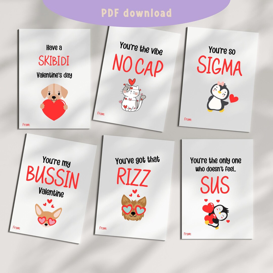 Slang Kids Valentine's Day Cards, Funny Printable Classroom Valentine ...