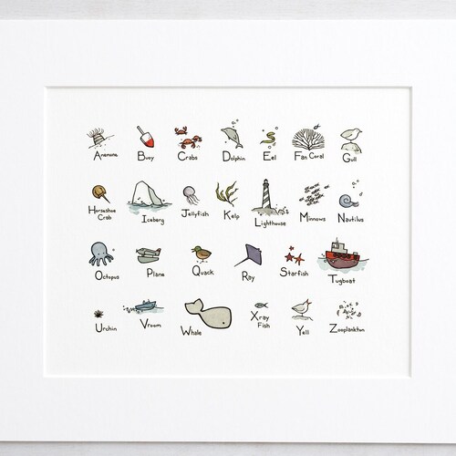 Ocean Alphabet Illustrated Print Nautical ABC Art Print - Etsy