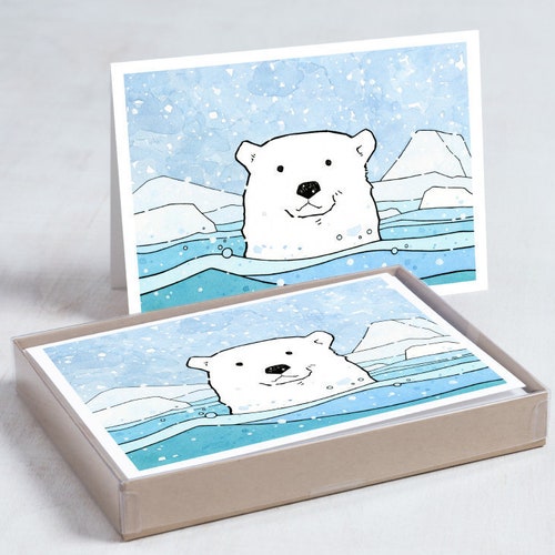 Polar Bear Holiday Card Set 10 Illustrated Cards Winter - Etsy