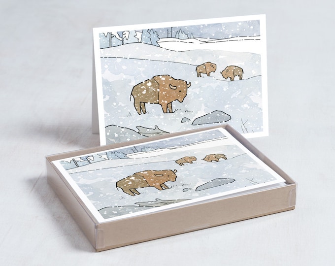 Winter Buffalo Christmas Card - Bison in Snow - Etsy