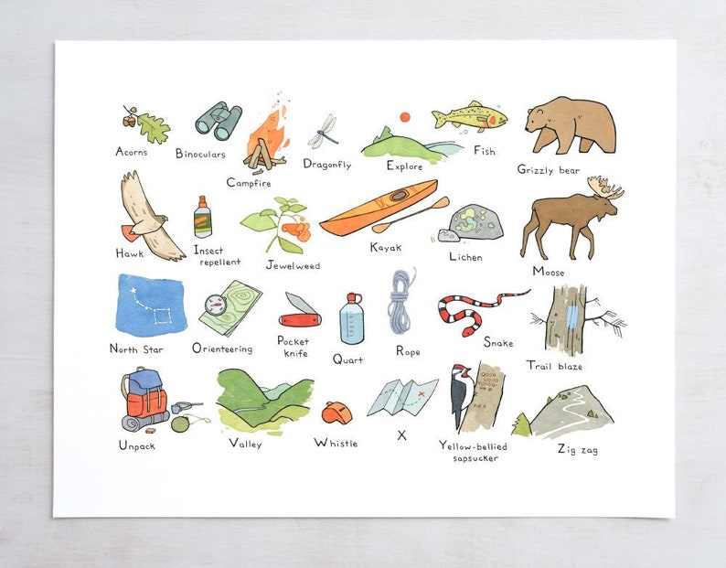 Camping Alphabet Print: Hiking Nursery Decor, Adventure ABC Chart - Etsy