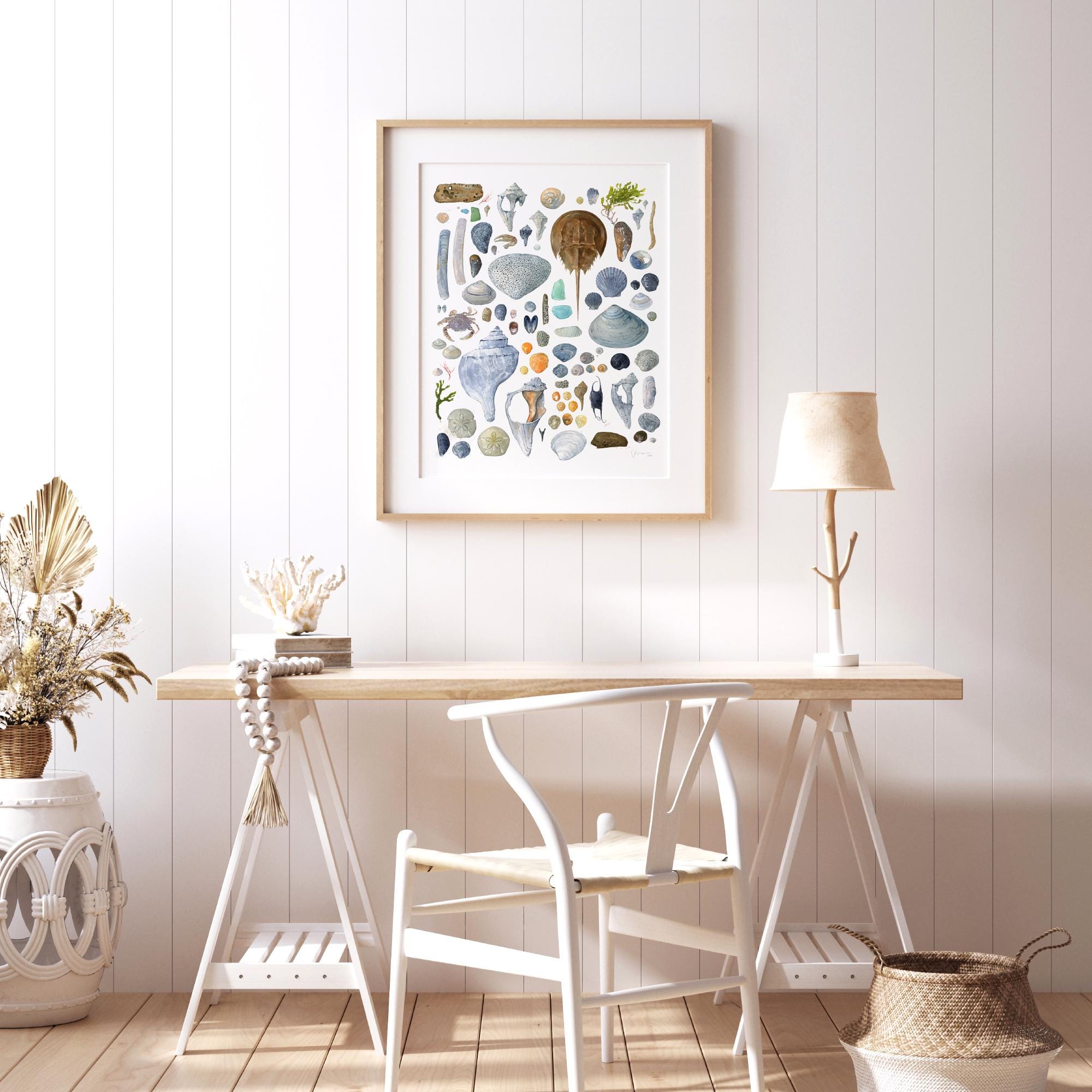 Beachcombing Shells Watercolor Print Coastal Seashore Painting Large ...