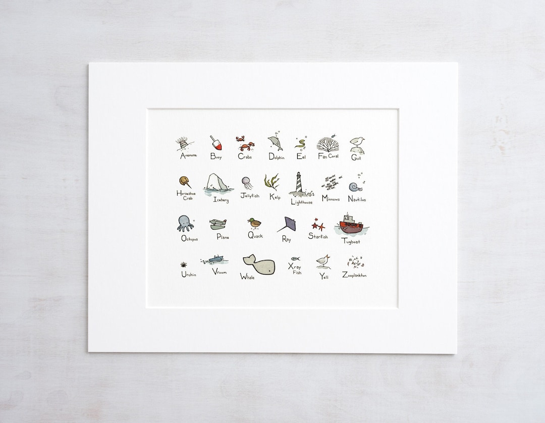Ocean Alphabet Illustrated Print Nautical ABC Art Print Nursery Decor ...