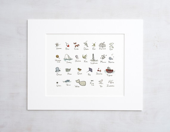 Ocean Alphabet Illustrated Print Nautical ABC Art Print - Etsy