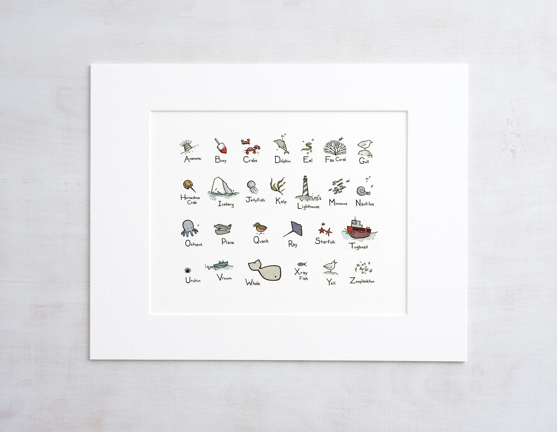 Ocean Alphabet Illustrated Print Nautical ABC Art Print Nursery Decor ...