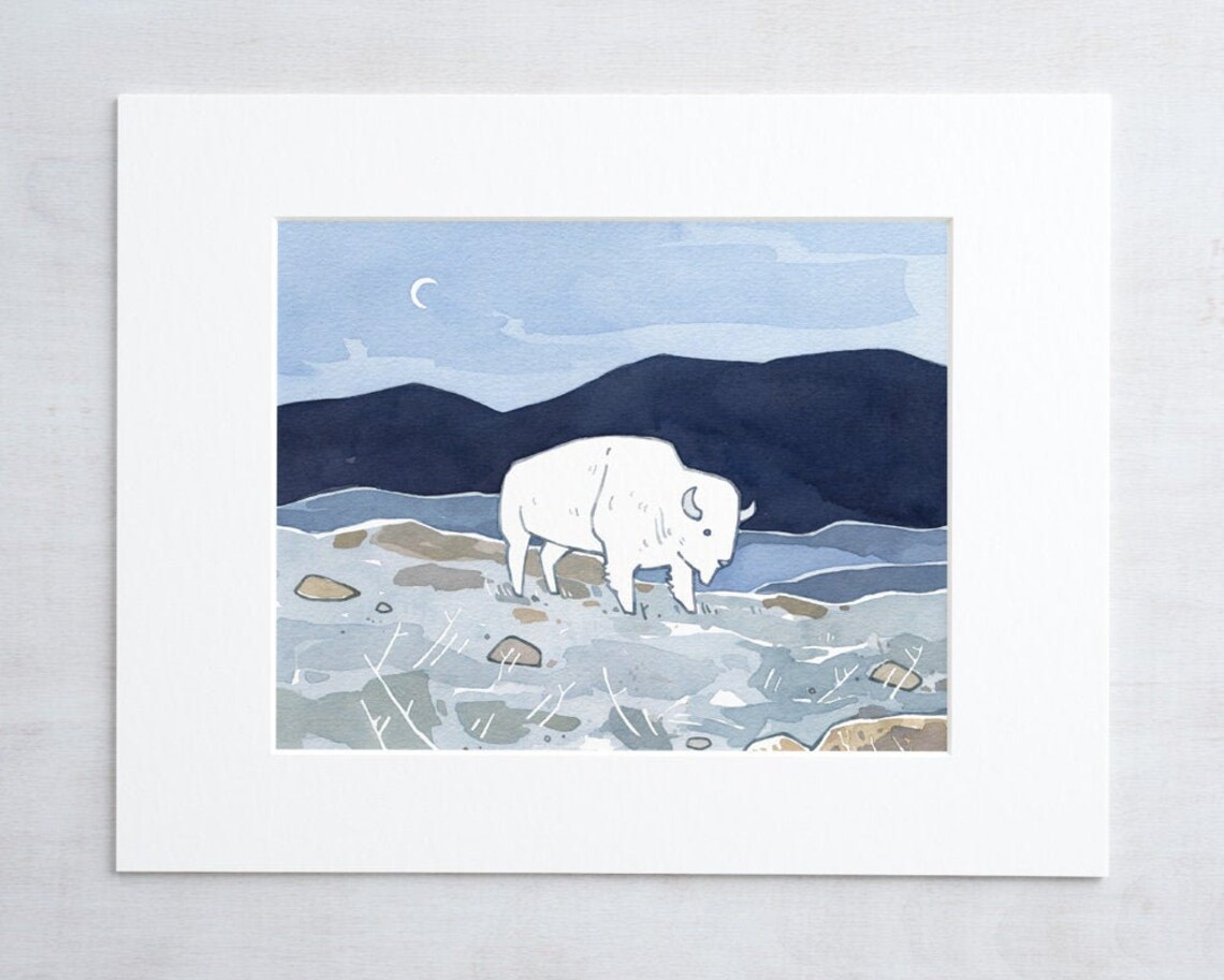 White Bison Watercolor Print American West Animal Illustration Kids ...