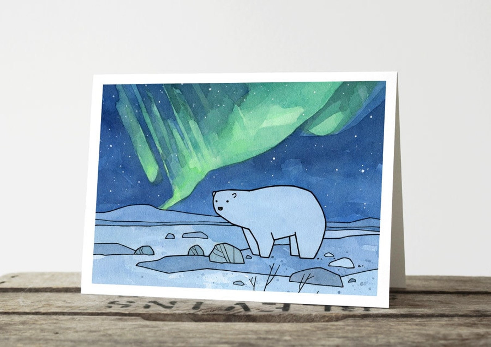 Polar Bear and Northern Lights Card Set Christmas Holiday Stationery - Etsy