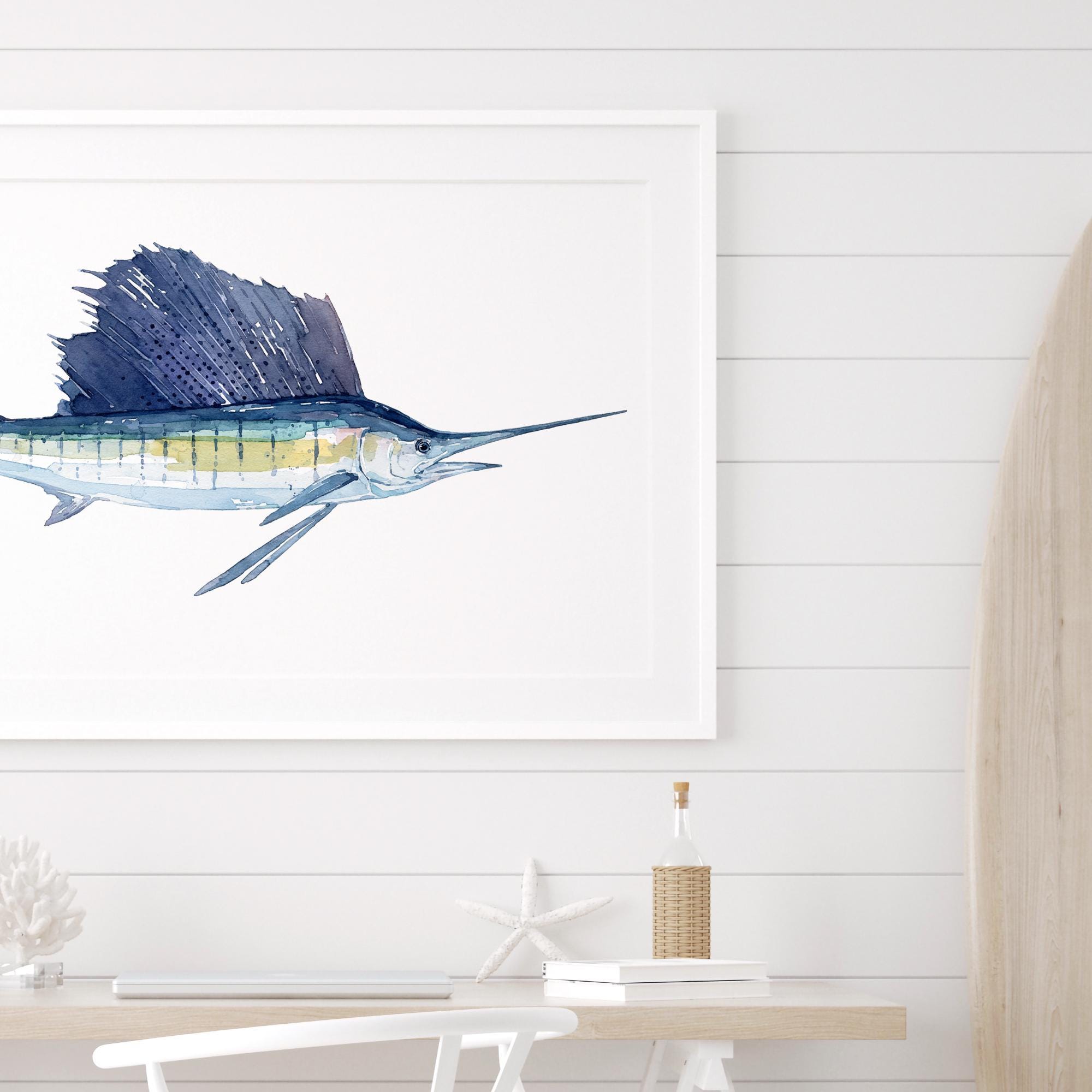 Sailfish Watercolor Print Ocean Fish Painting Coastal Decor - Etsy