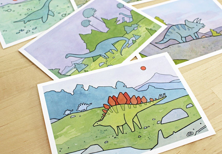 Dinosaur Card Set 10 Illustrated Cards Fun Dinosaur Cards - Etsy Australia