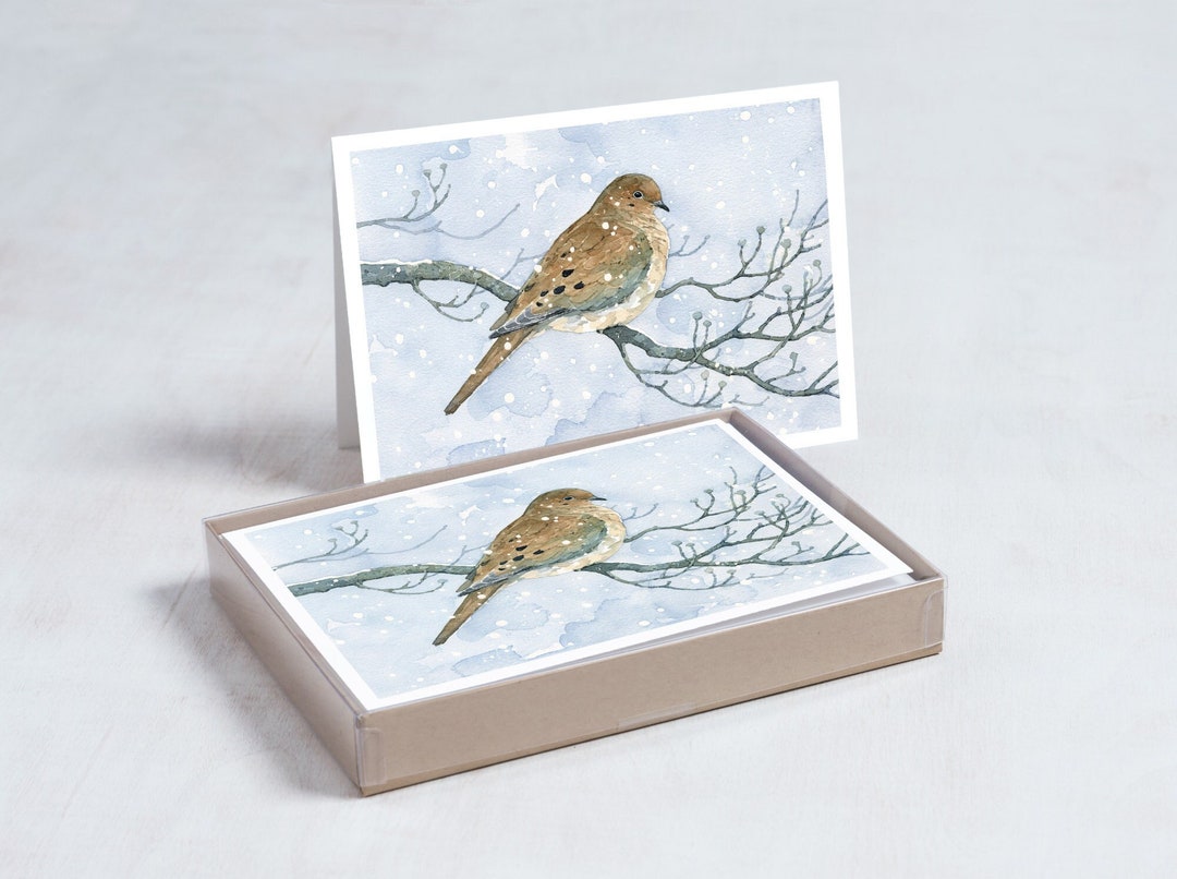 Mourning Dove Bird in Snow Christmas Card Set - Etsy