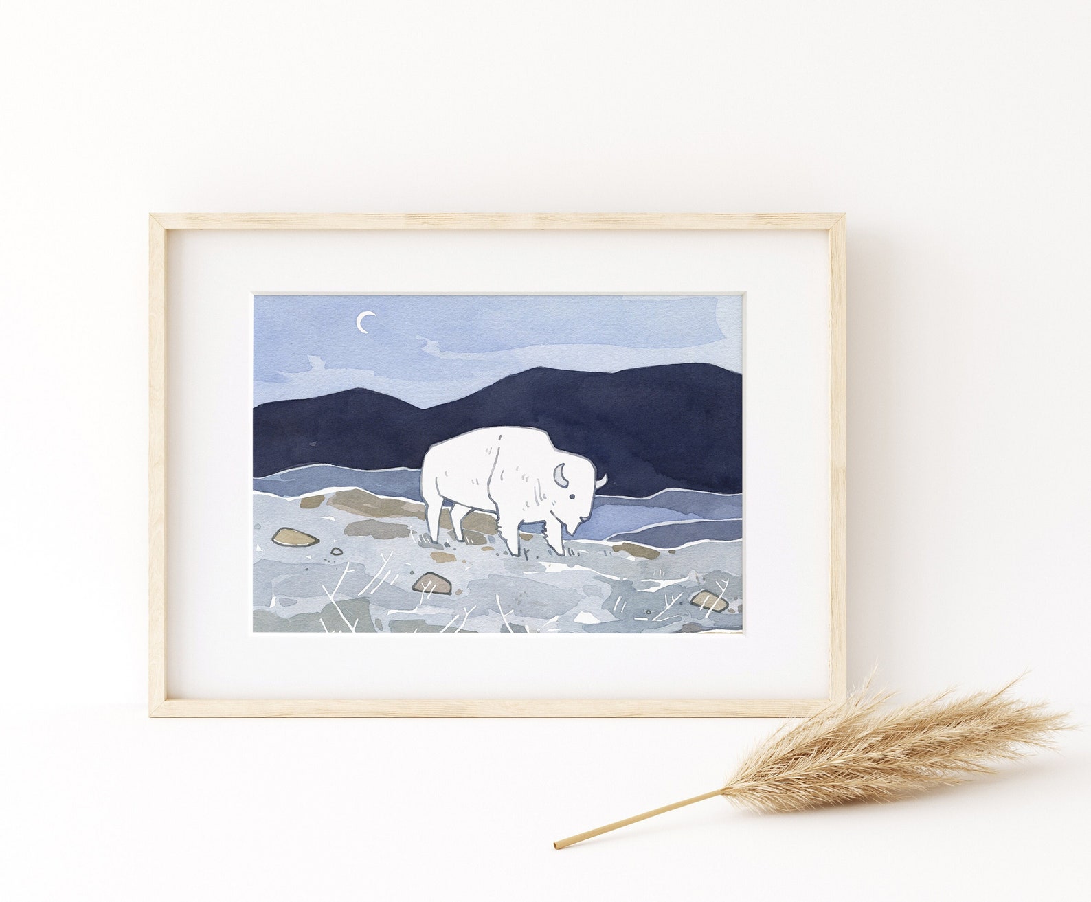 White Bison Watercolor Print American West Animal Illustration Kids ...