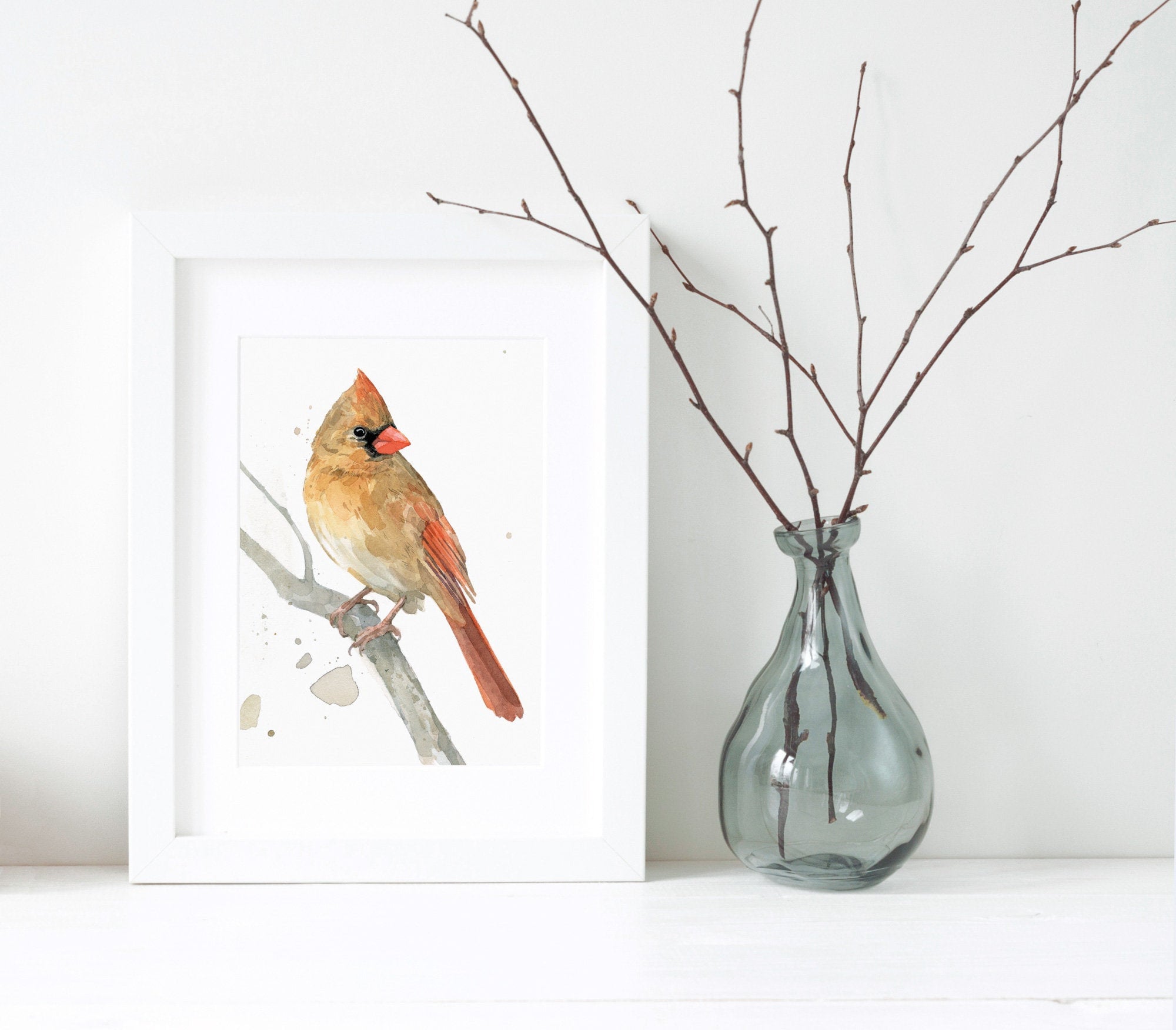 Female Cardinal Watercolor Print Bird Painting - Etsy