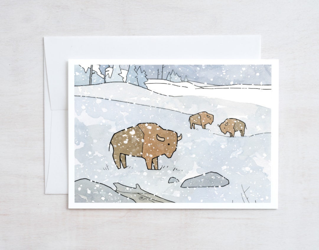 Bison Holiday Card Winter Wildlife Christmas Card - Etsy