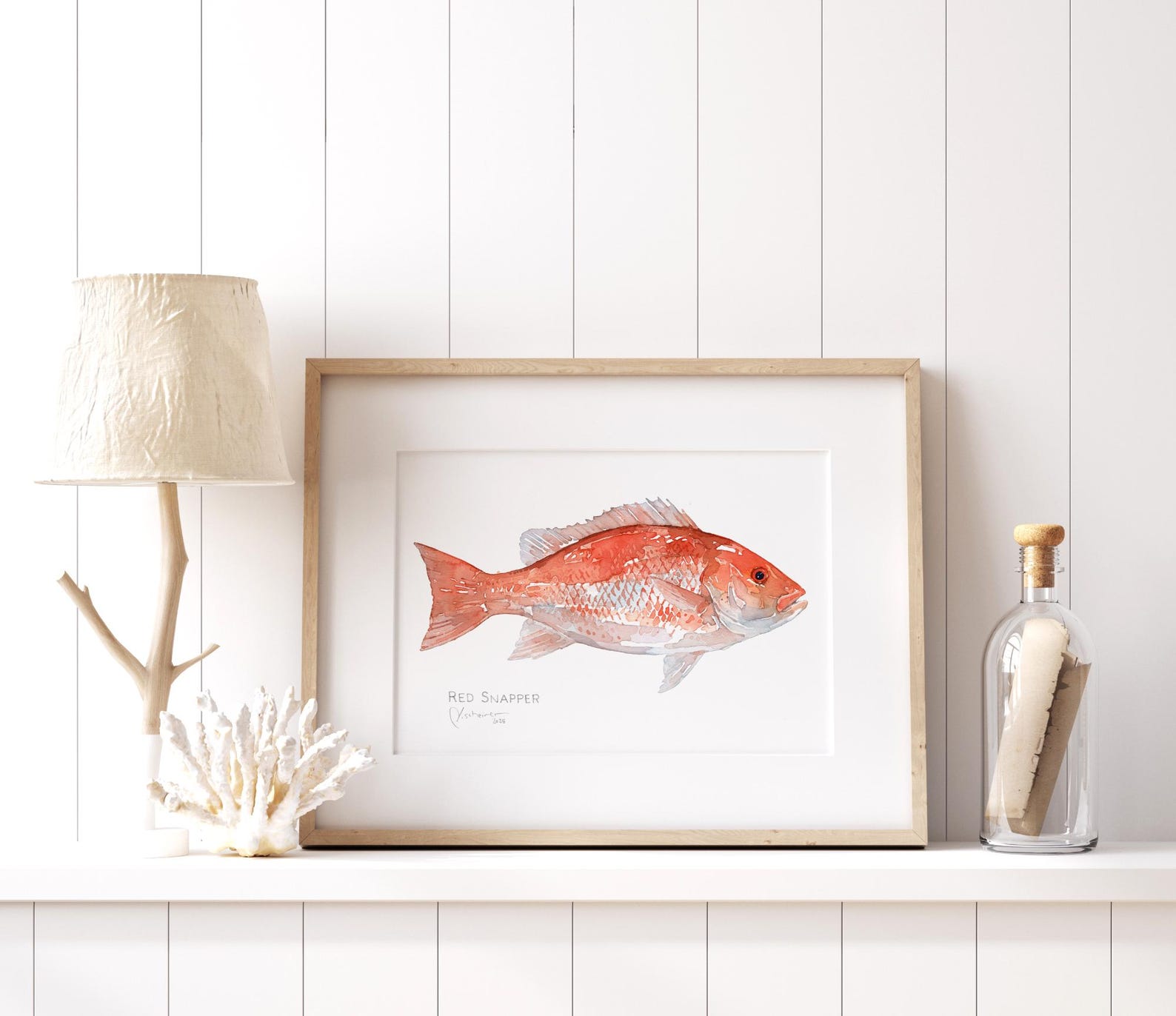 Red Snapper Watercolor Print Fish Painting Coastal Decor - Etsy