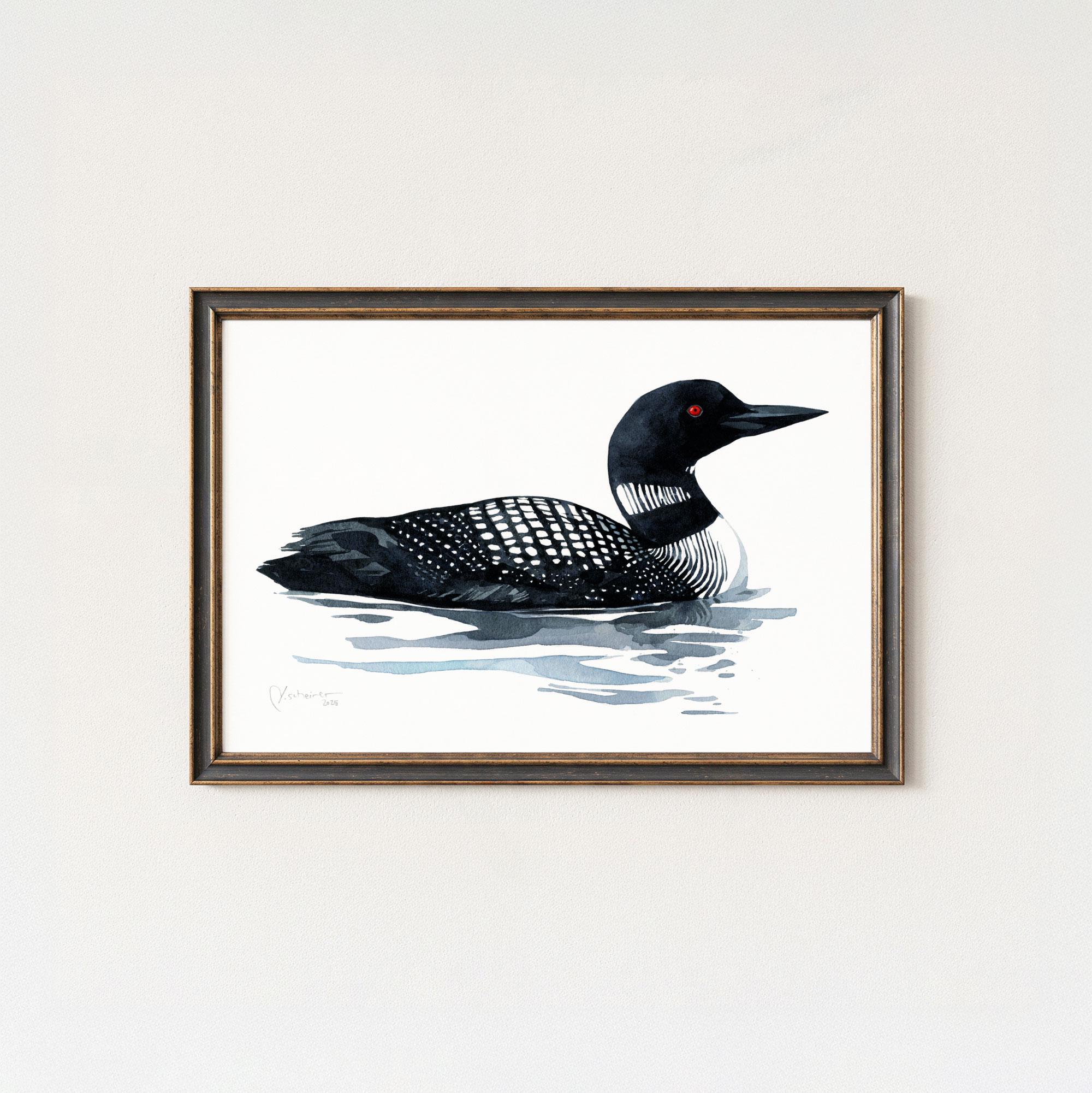 Loon Art Print Bird Watercolor Painting Coastal Wall Art, Lakehouse ...