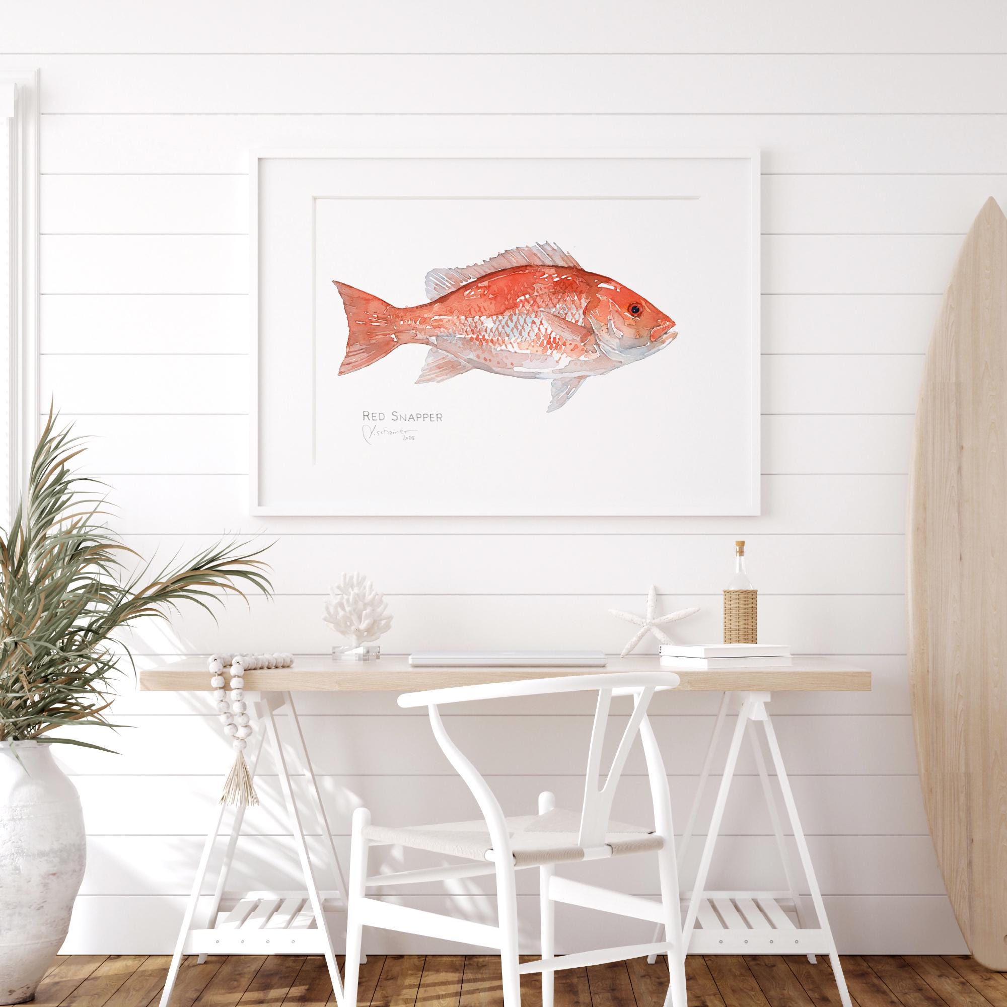 Red Snapper Watercolor Print Fish Painting Coastal Decor - Etsy