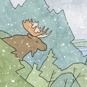 Moose Christmas Card Set Winter Nature Holiday Stationery Blank ...