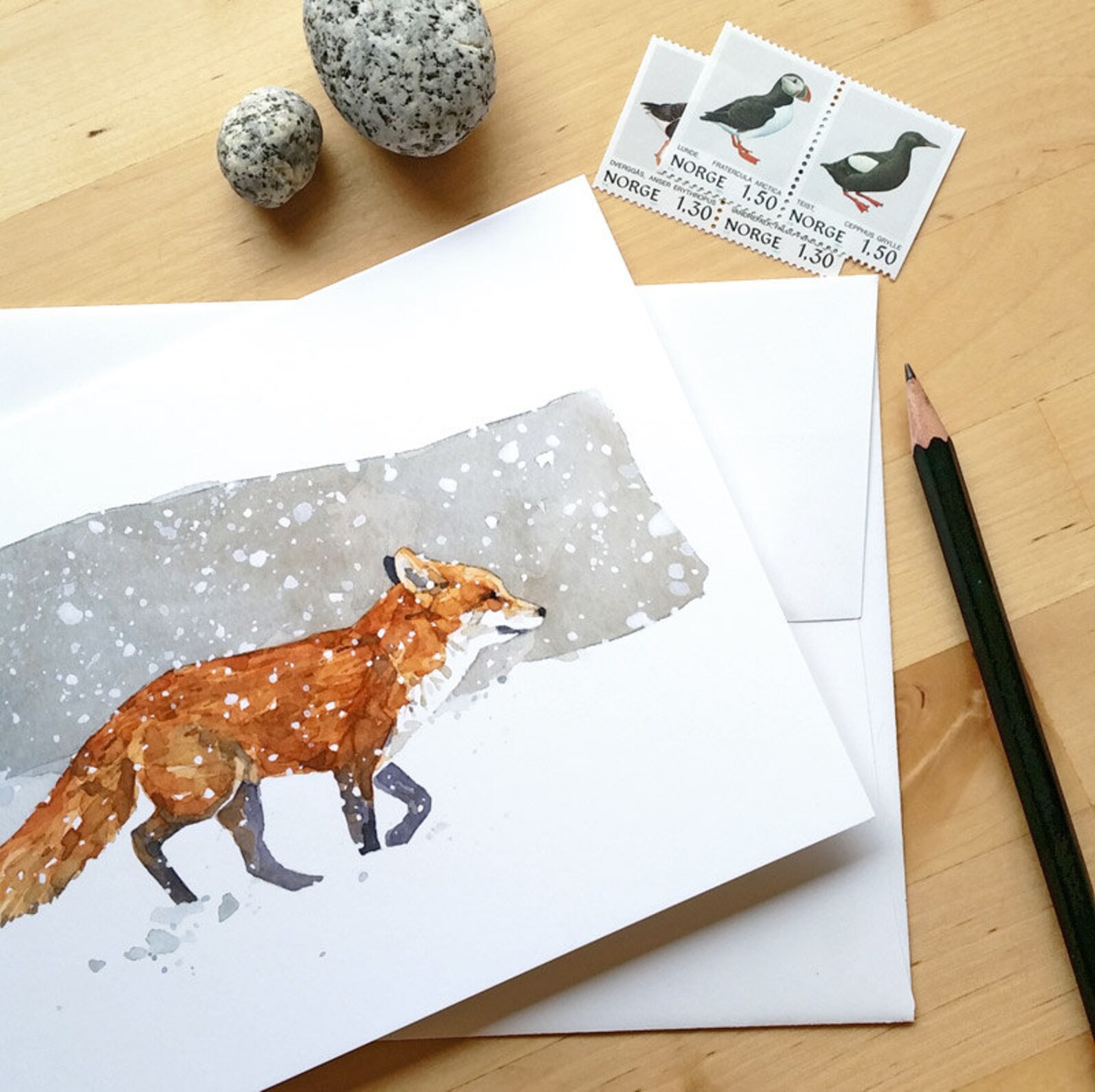 Fox in Snow Christmas Card Set Winter Watercolor Greeting Cards Holiday ...