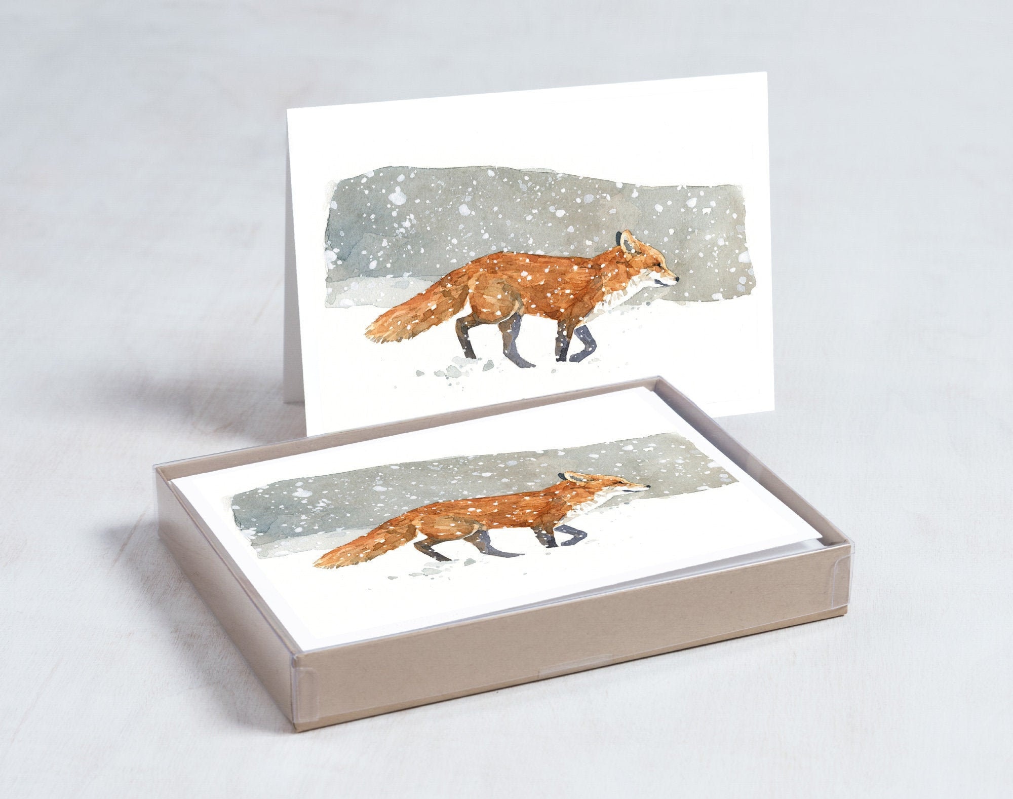 Fox in Snow Christmas Card Set Winter Watercolor Greeting Cards Holiday ...