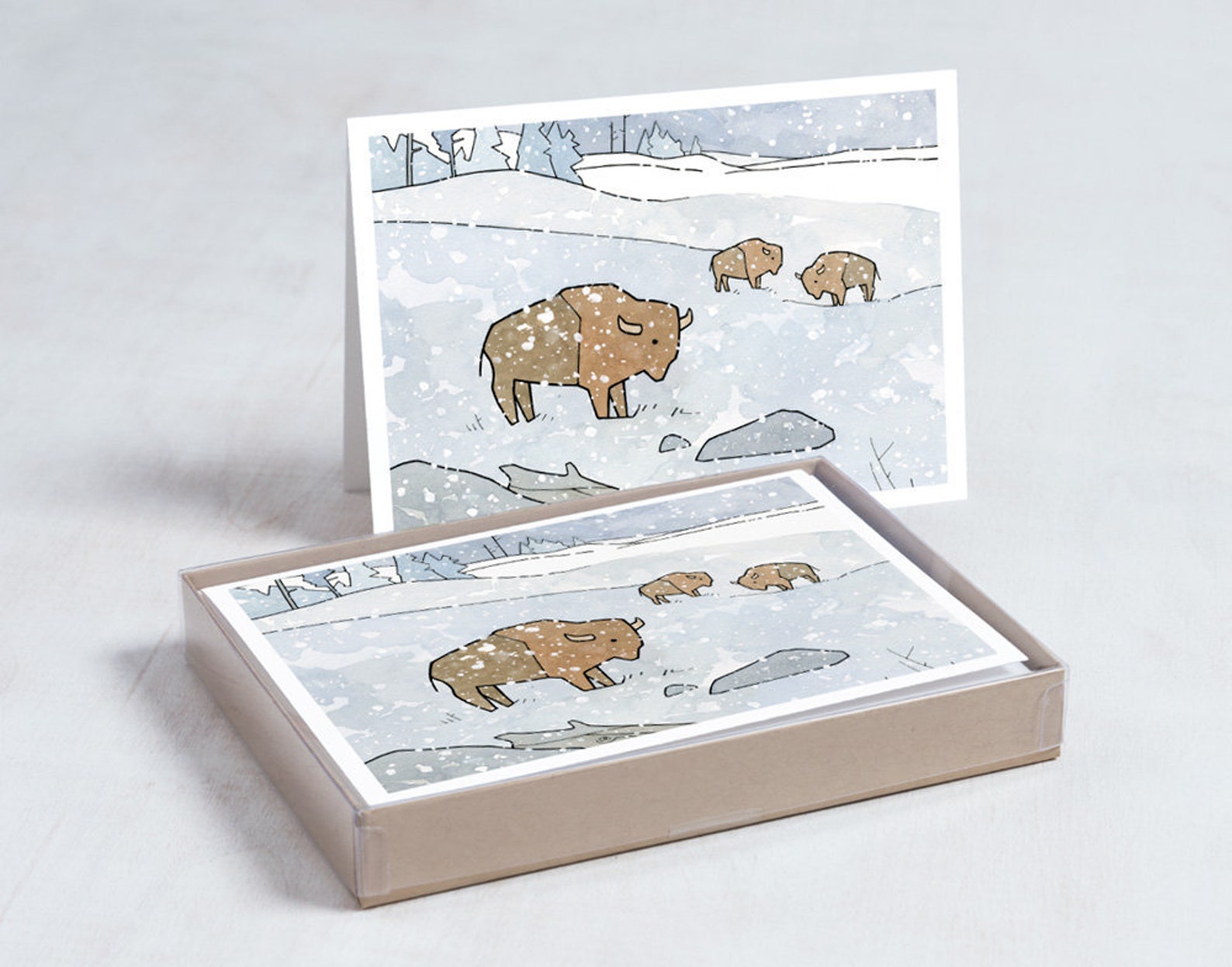 Winter Bison Holiday Card Set American West Wildlife Card | Etsy