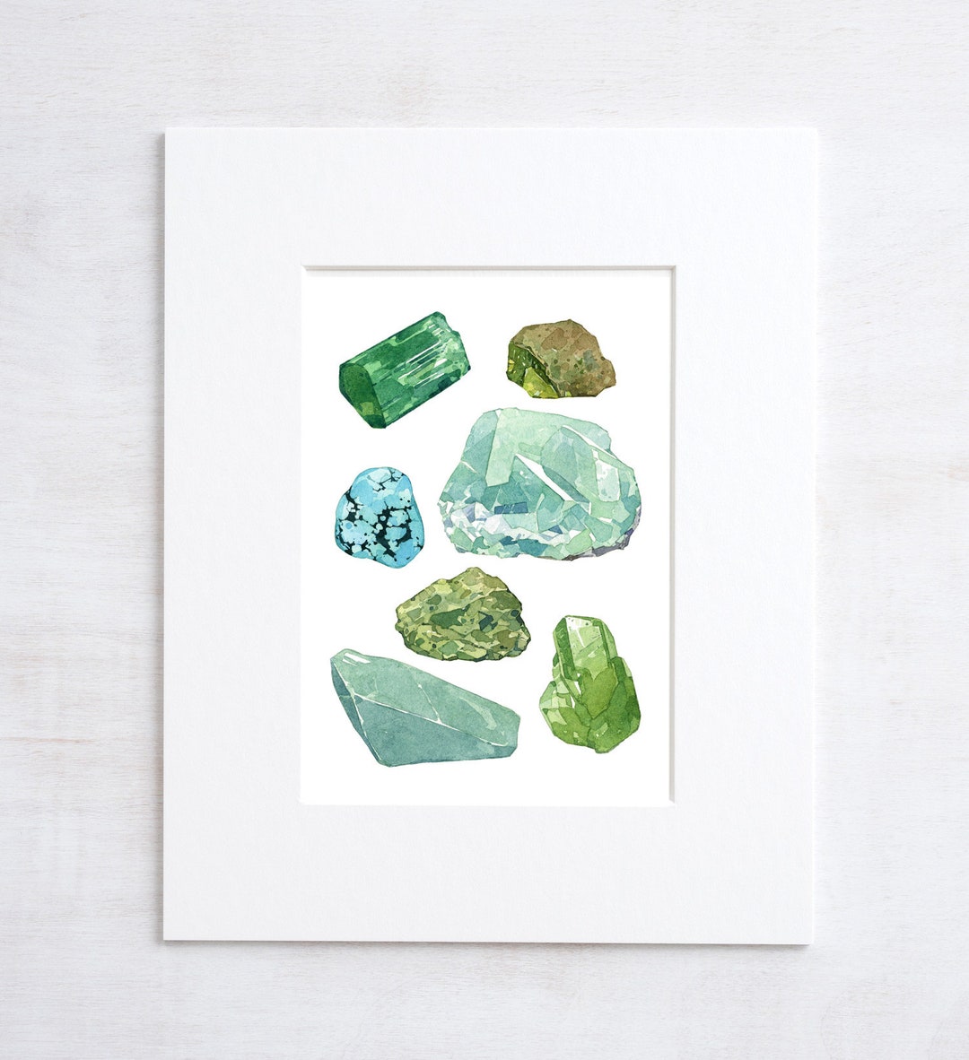 Green Minerals Watercolor Print Gems and Crystals Art Print - Etsy