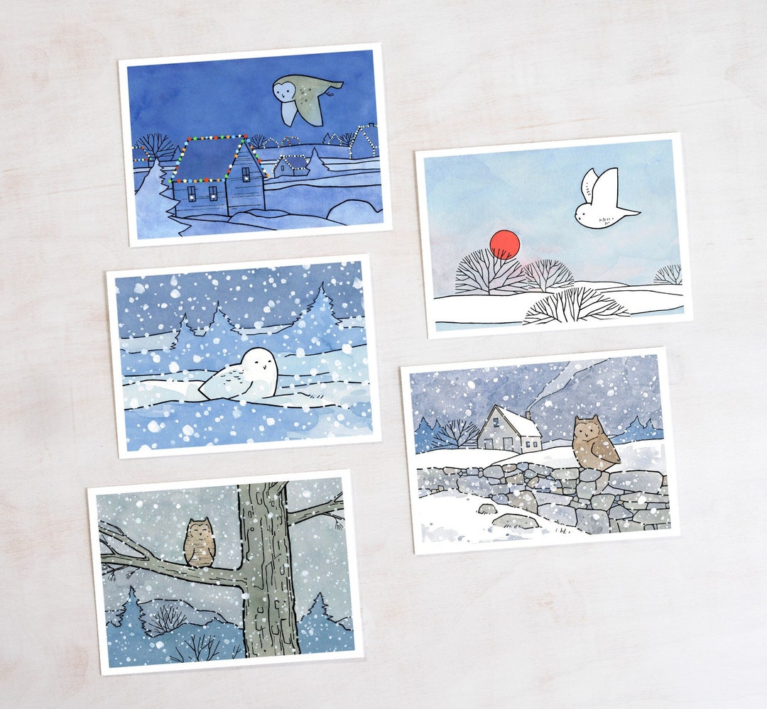 Owls Christmas Holiday Card Set 1 - Etsy