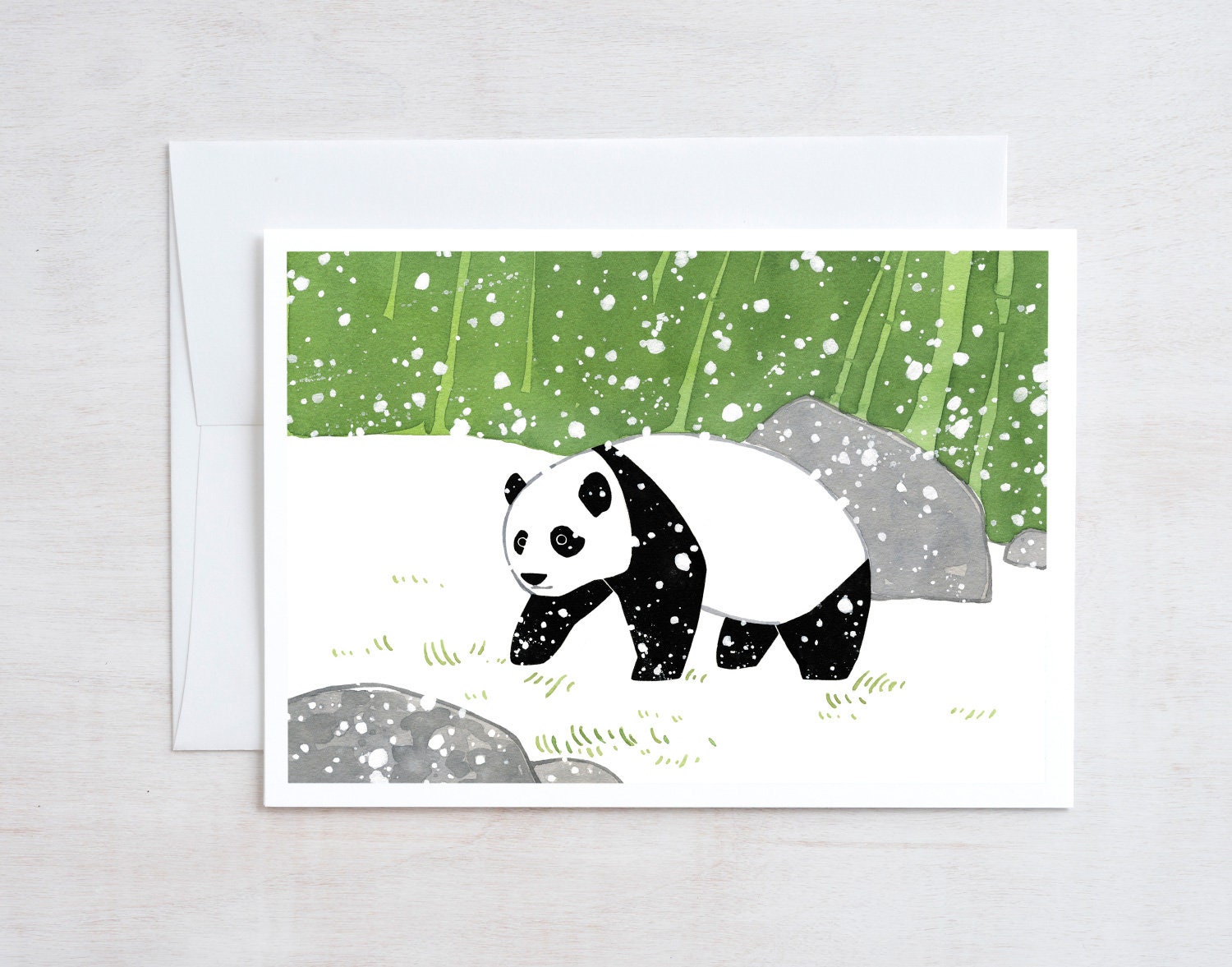 Panda in Snow Holiday Card Christmas Card Winter Stationery | Etsy