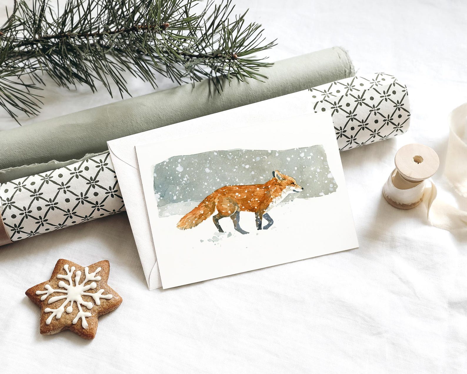 Fox in Snow Christmas Card Set Winter Watercolor Greeting Cards Holiday ...