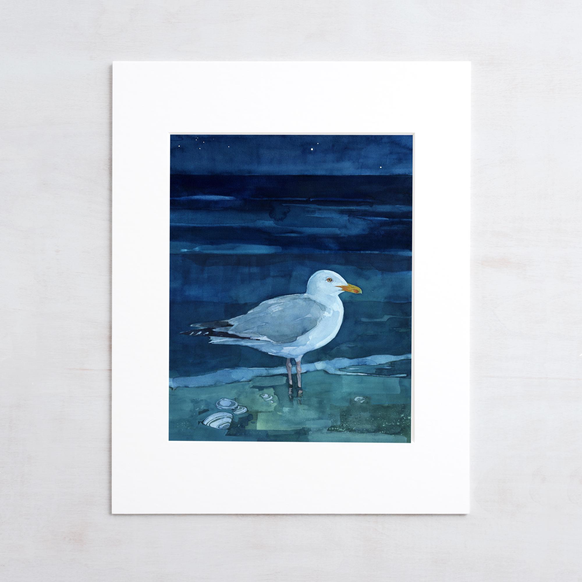 Gull Night Seascape Watercolor Print Coastal Beach Decor - Etsy