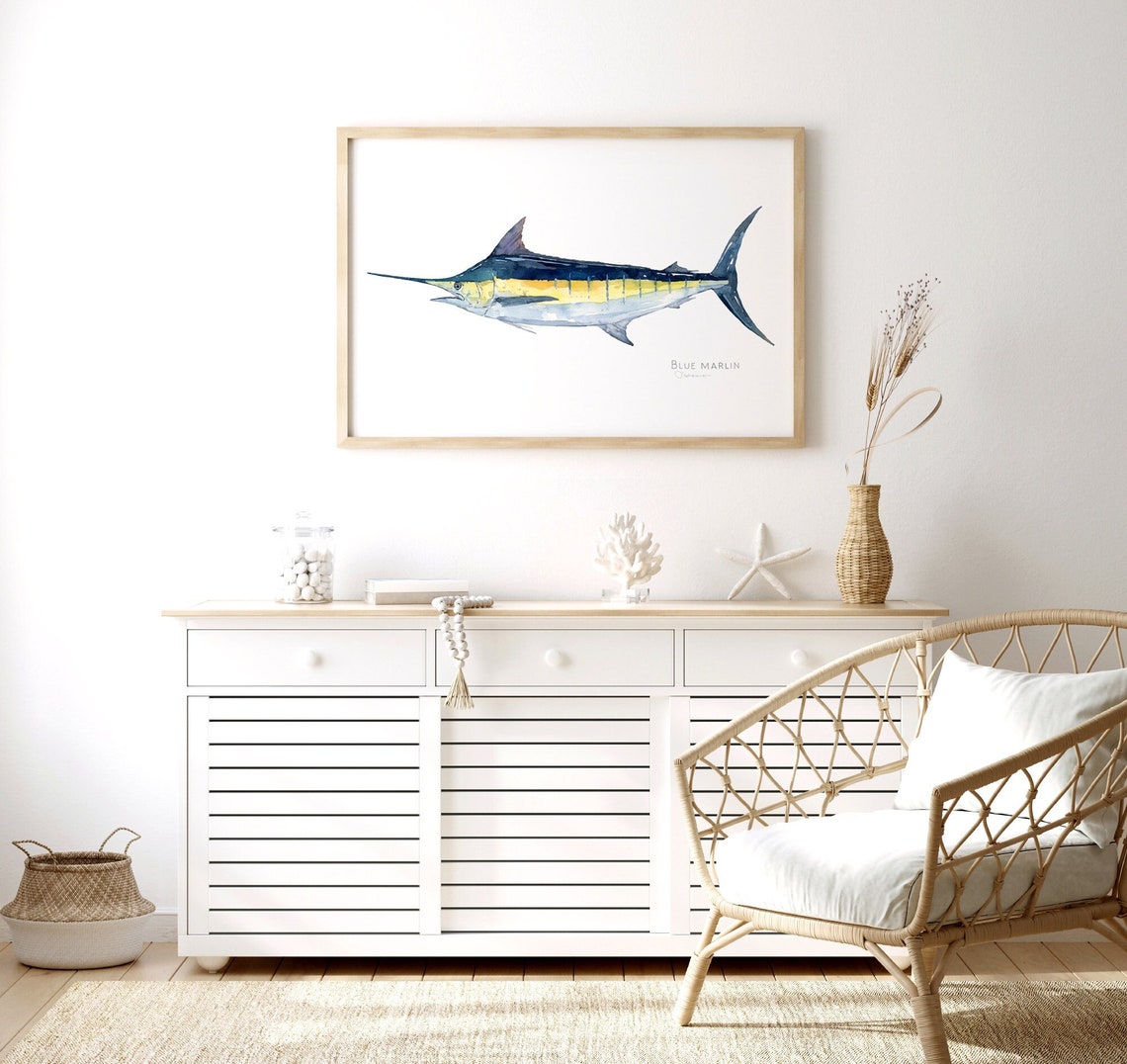 Blue Marlin Watercolor Print: Nautical Fish Painting - Etsy