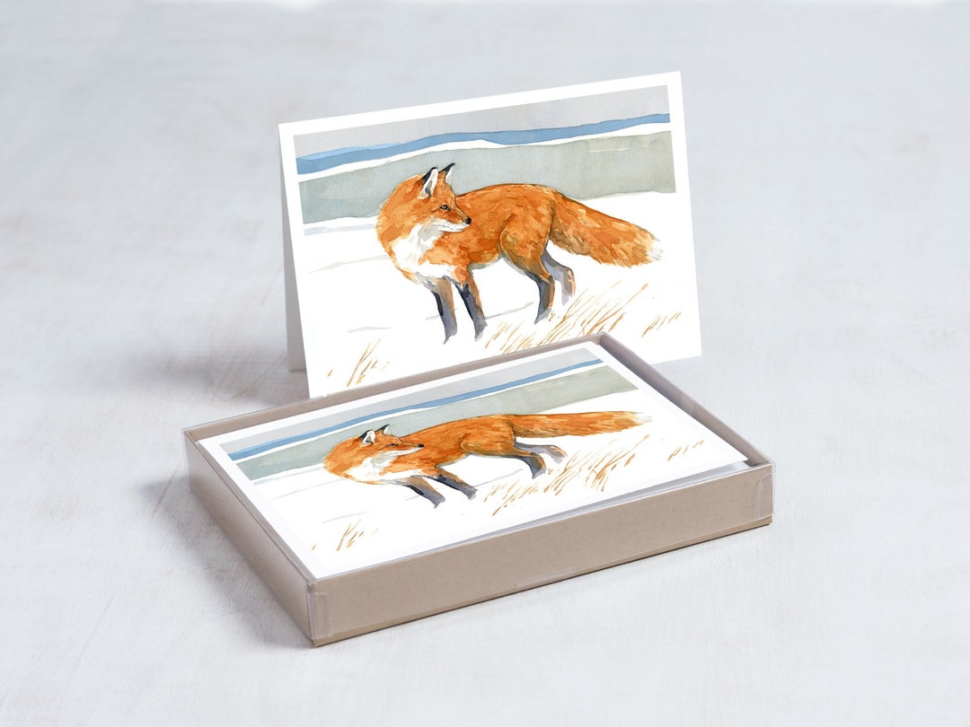 Red Fox Holiday Cards Fox Winter Watercolor Christmas Card Set Animal ...
