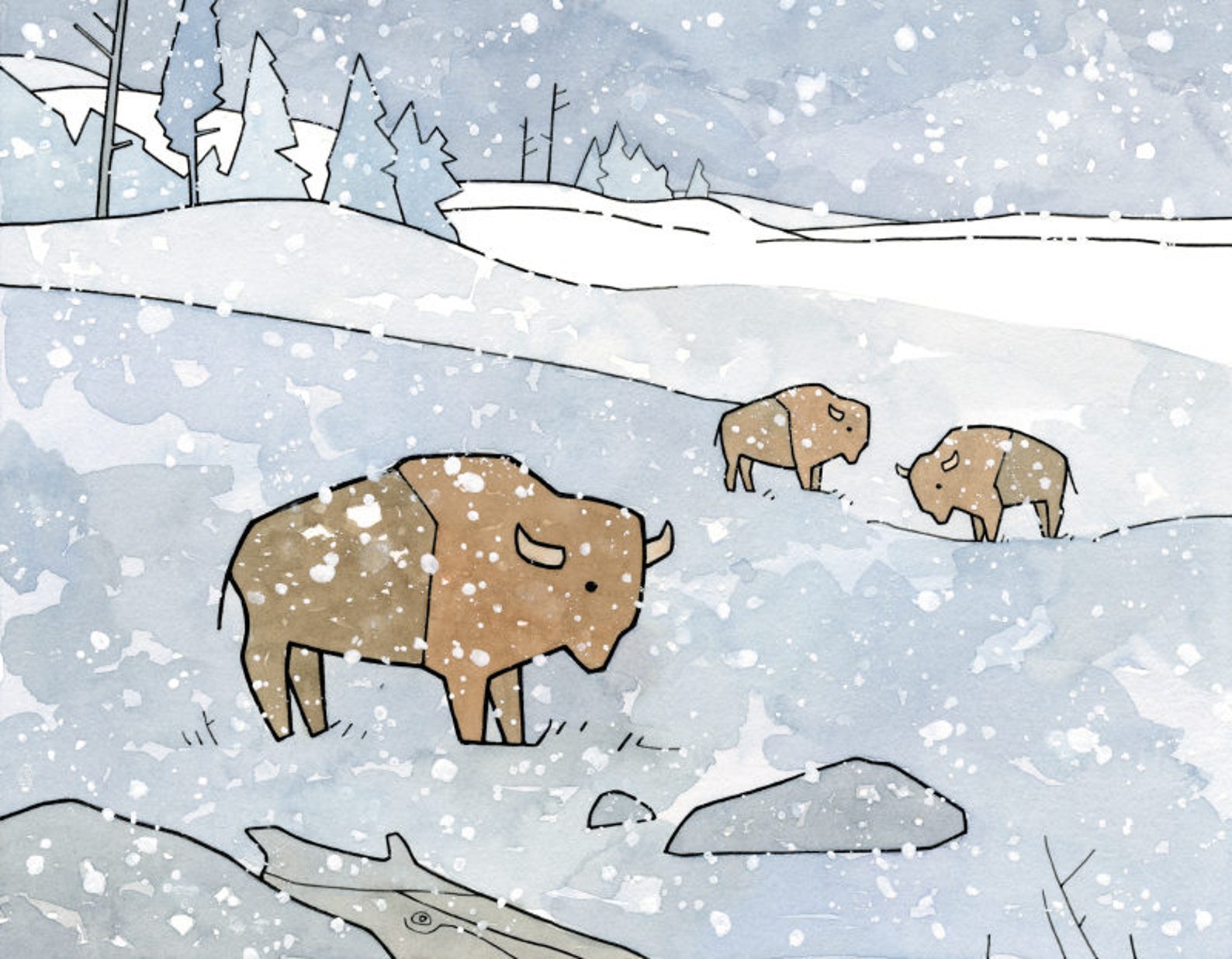 Bison Holiday Card Winter Wildlife Christmas Card - Etsy