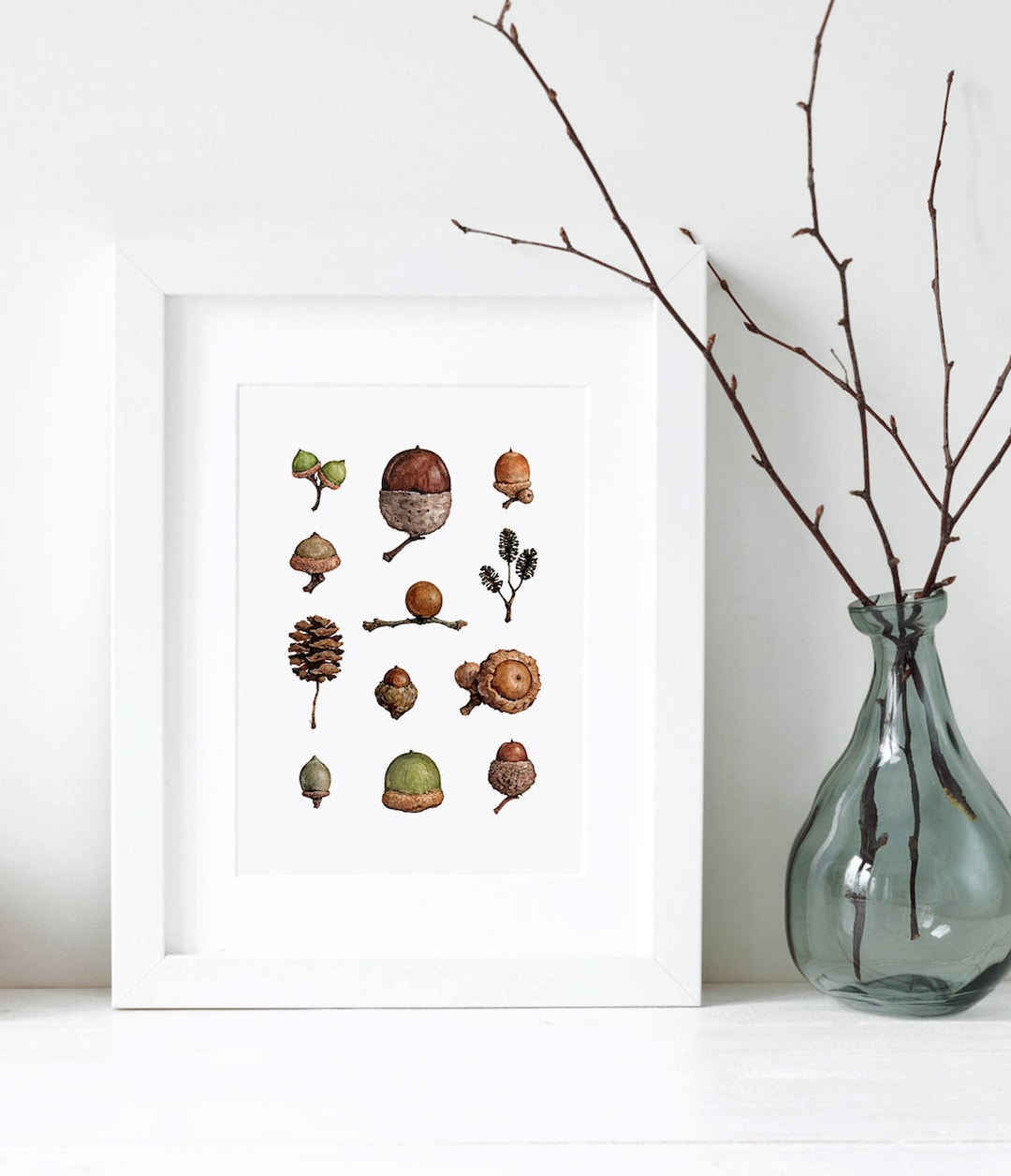 Acorns Art Print Woodland Nature Watercolor Wall Decor - Etsy