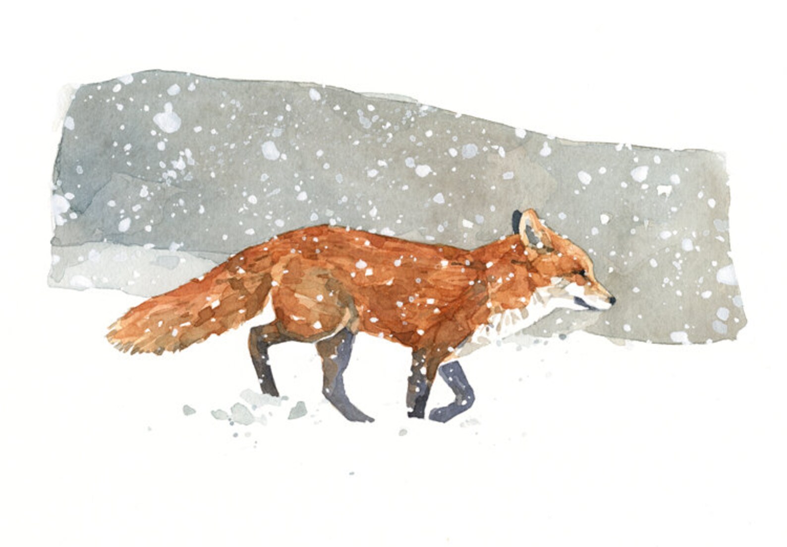 Roter Fuchs im Schnee Aquarell Malerei Kunstdruck | Etsy