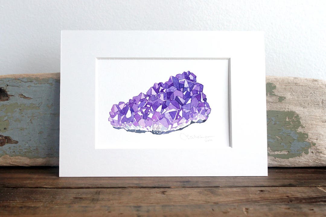 Amethyst Watercolor Print Crystal Wall Decor Mineral Painting Crystal ...
