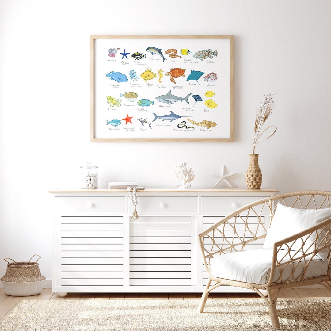 Ocean Animals Alphabet Print: Watercolor Sea Creatures Kids Decor - Etsy