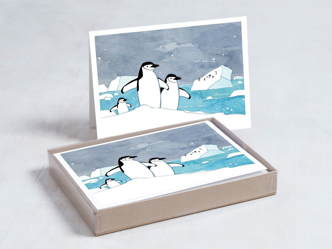 Penguins Christmas Card Set Chinstrap Penguin Animal Illustration ...