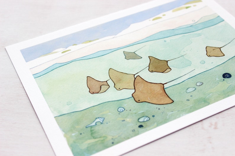 Stingrays Art Print Cownose Rays Watercolor Beach Print - Etsy