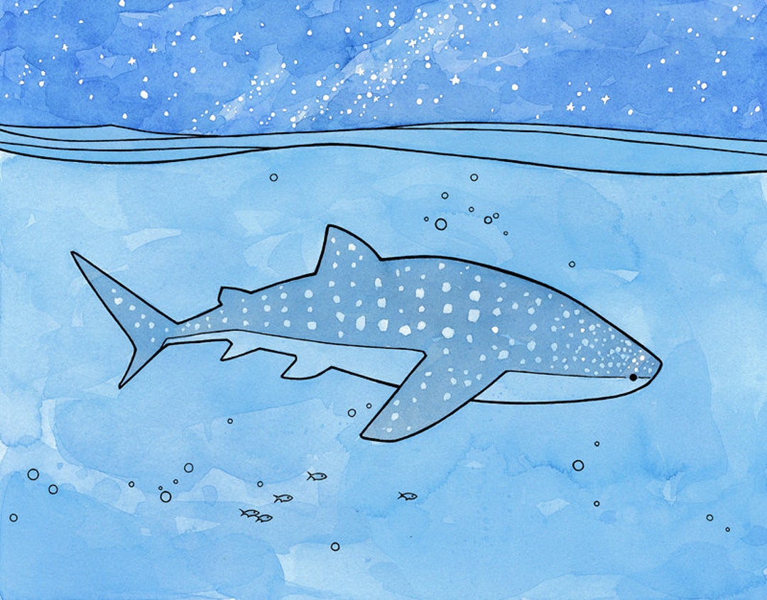 Whale Shark Ocean Watercolor Ink Illustration Print Kids Wall Art - Etsy