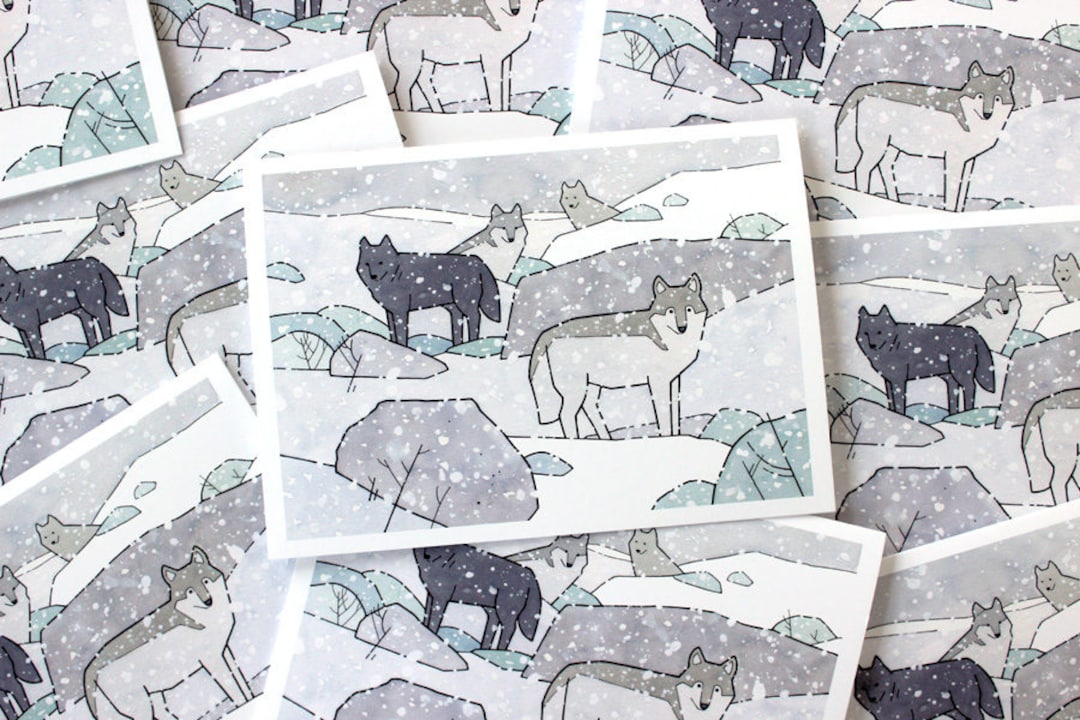 Wolf Pack Holiday Card Set Whimsical Wildlife Christmas Cards - Etsy