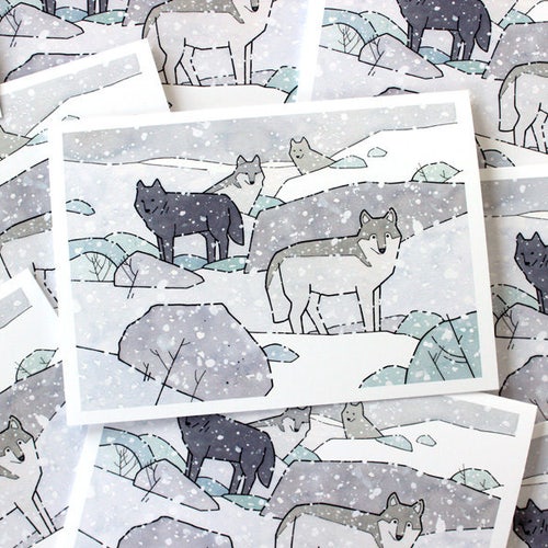 Wolf Pack Holiday Card Set Whimsical Wildlife Christmas Cards - Etsy