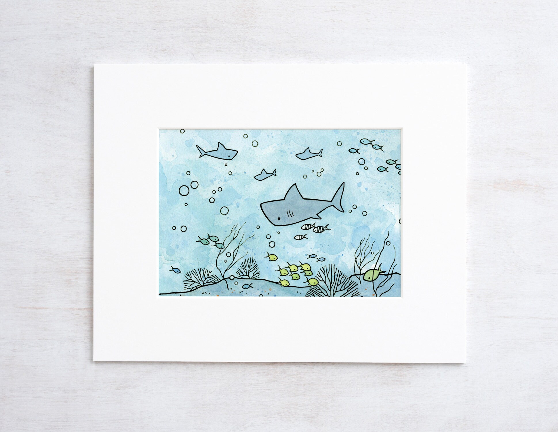 Shark Underwater Art Whimsical Ocean Children Print 5x7 | Etsy