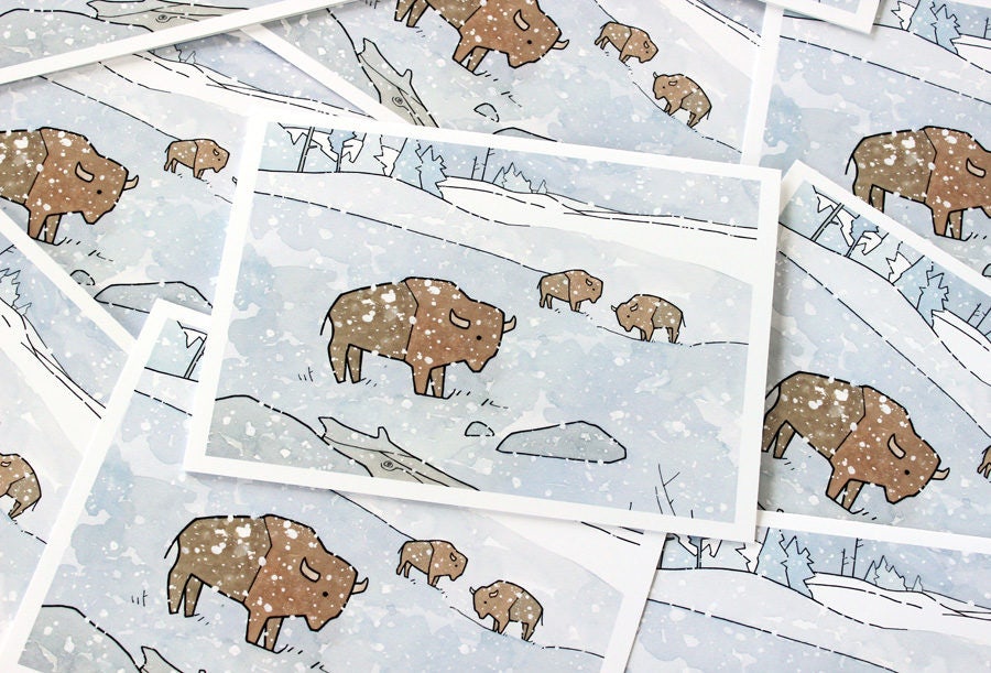 Winter Bison Holiday Card Set American West Wildlife Card | Etsy